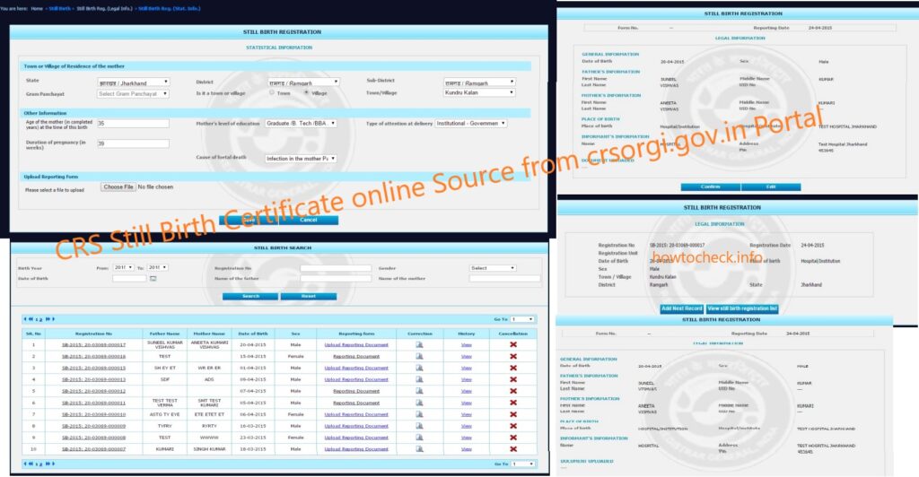 crsorgi.gov.in Still Birth Certificate Registration Online Login