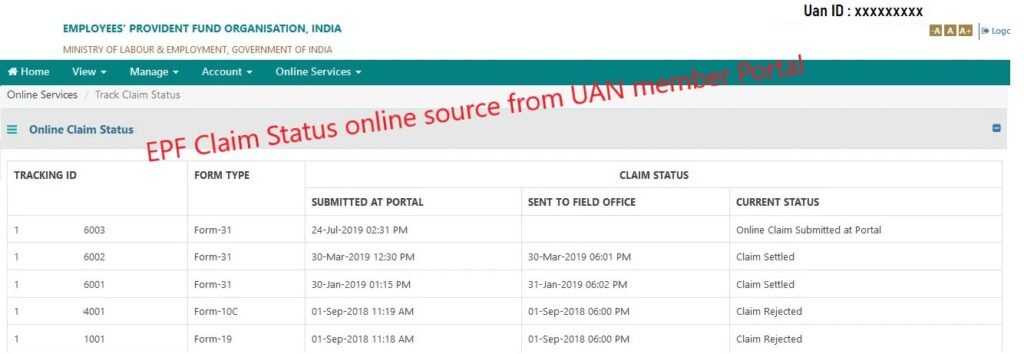 Check EPF Claim Status online UAN epfindia.gov.in Check EPF Claim Status online UAN epfindia.gov.in